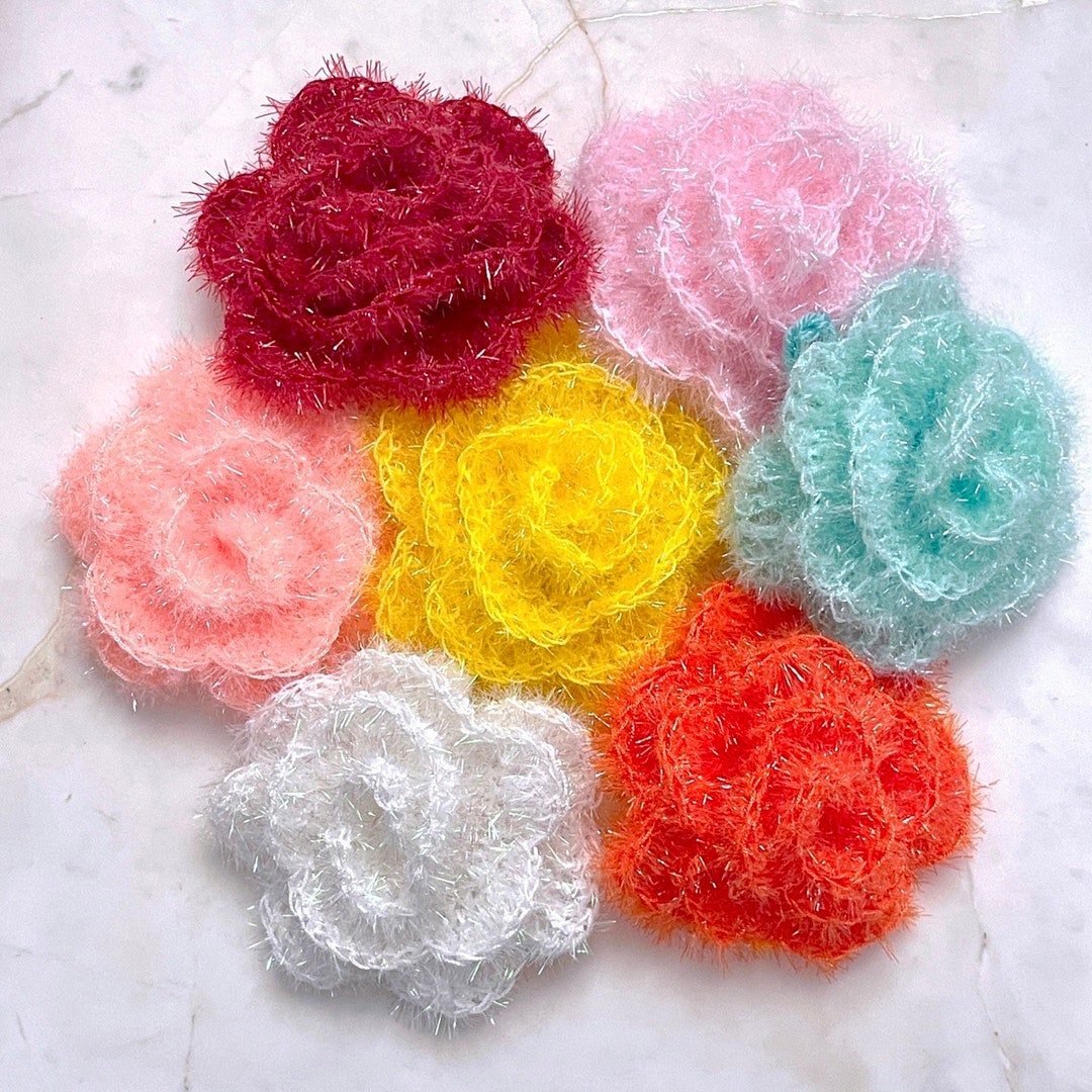 Pinibeni Rose Flower Crocheted Eco Friendly Dish Scrubber Scrubbie ...
