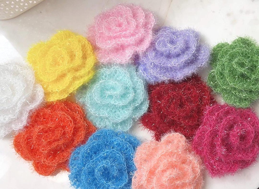 Pinibeni Rose Flower Crocheted Eco Friendly Dish Scrubber Scrubbie ...