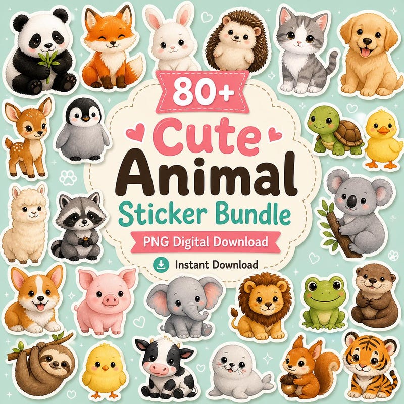 Kawaii Animal Stickers Pack - Etsy