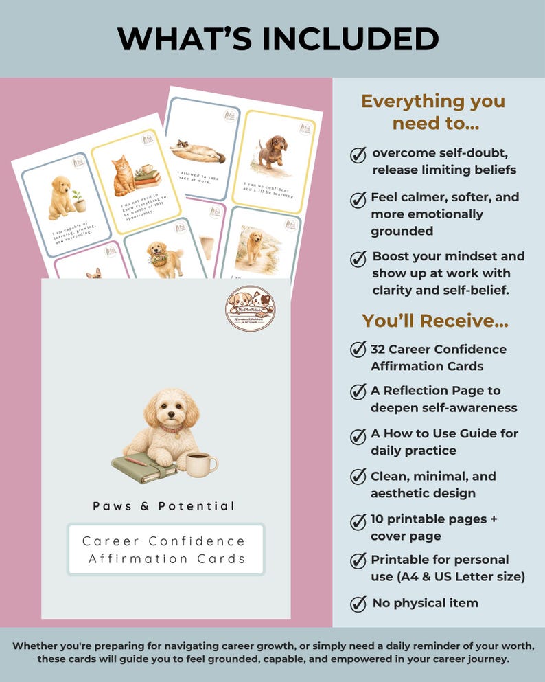 Career Confidence Affirmation Cards, Dog Cat Watercolor Art (digital ...