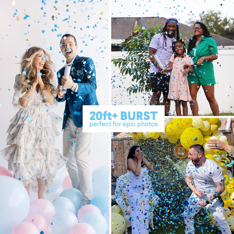 Gender Reveal Confetti Cannon - Set of 2 - Heart Shaped Confetti for ...
