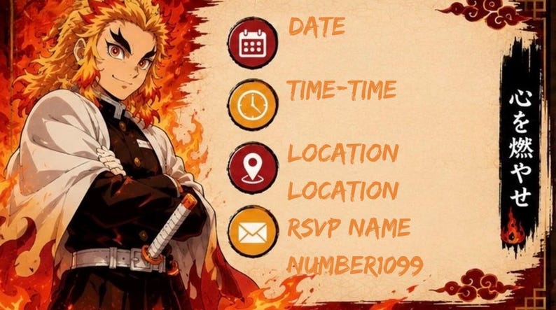 Demon Slayer Editable Invitation - Etsy UK