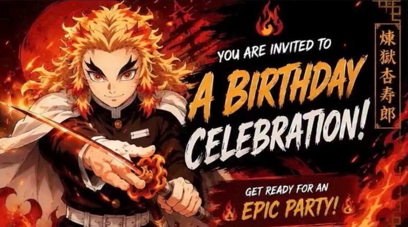 Demon Slayer Editable Invitation - Etsy UK