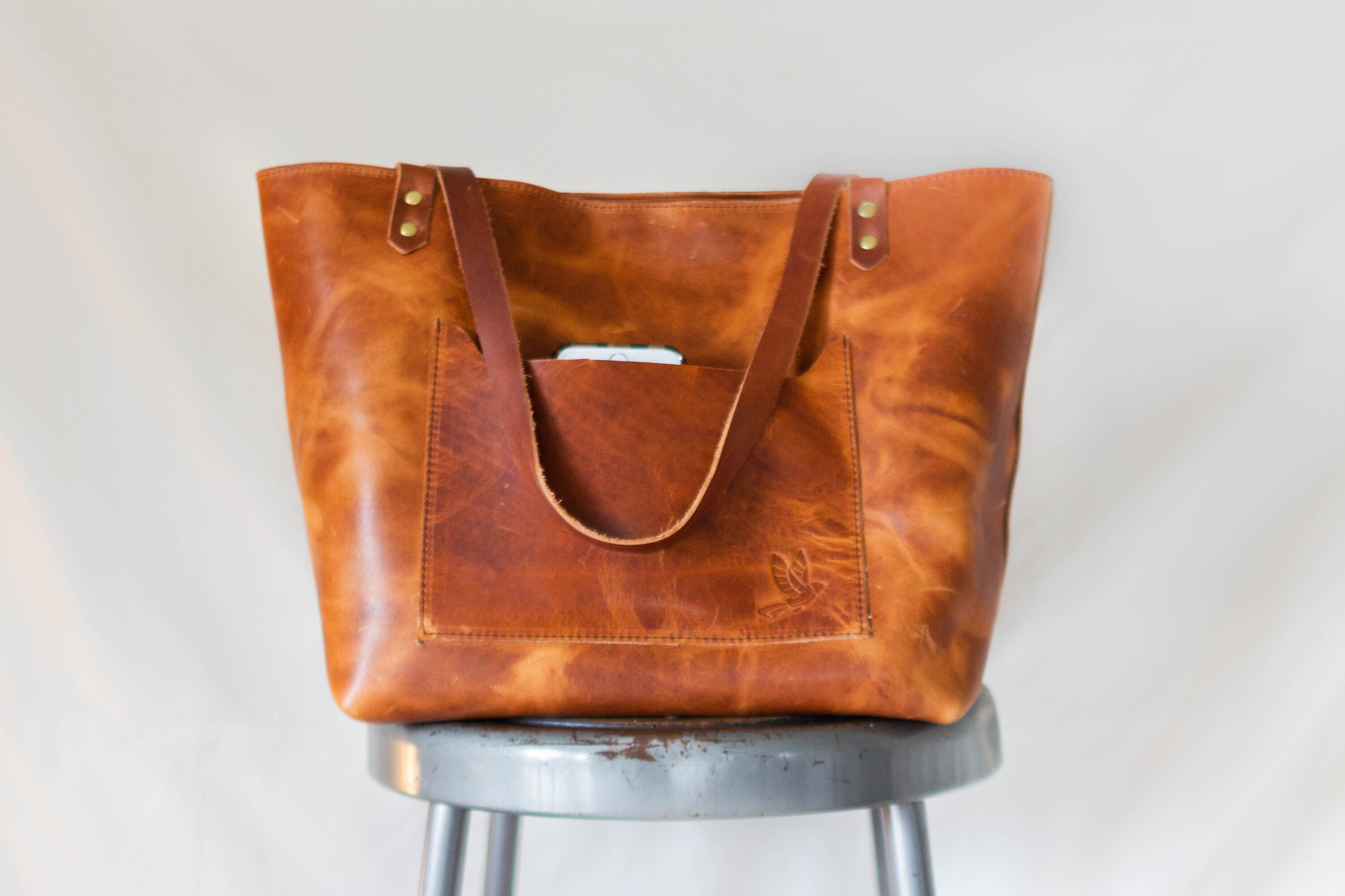 Leather tote bags with pockets for women. Brown leather | Etsy