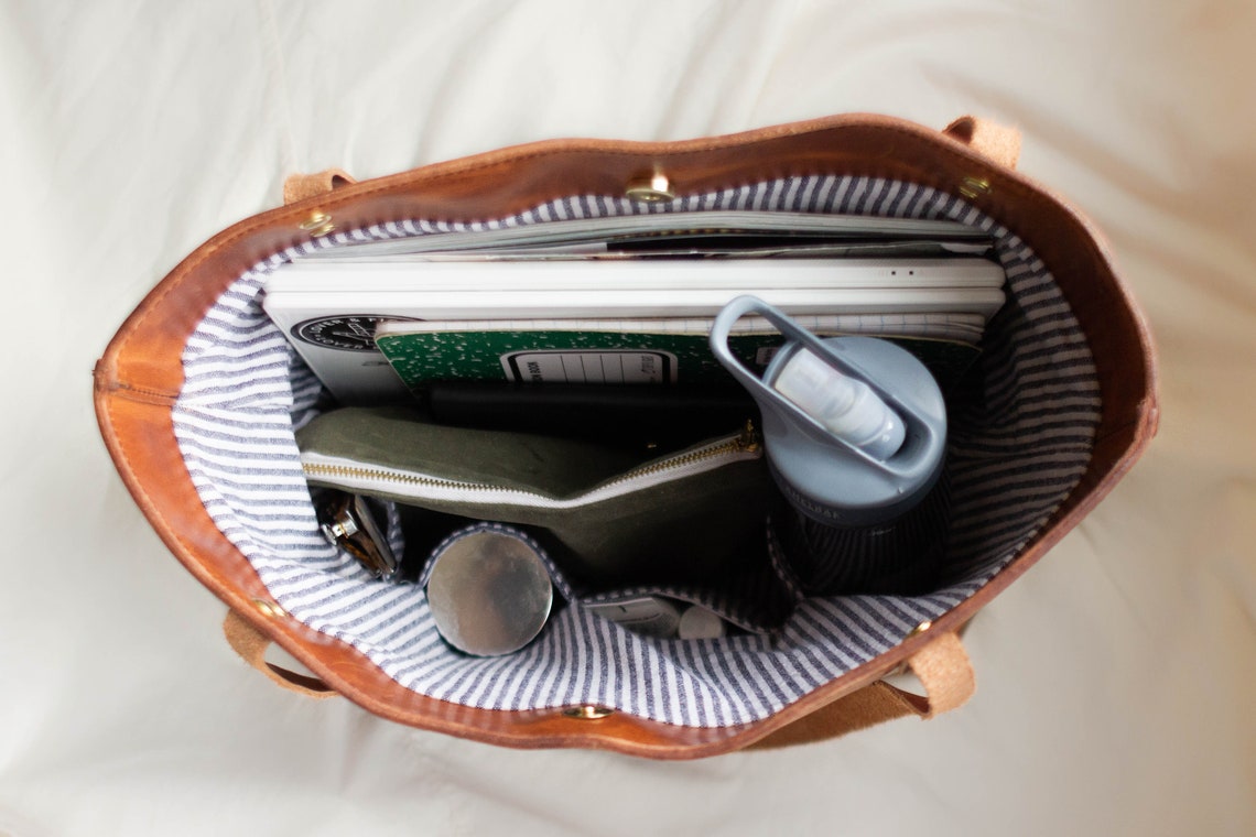 Leather tote bags with pockets for women. Brown leather | Etsy