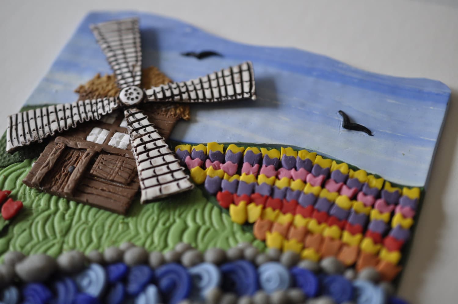 Original Art Windmill in a Shadow Box Polymer Clay | Etsy