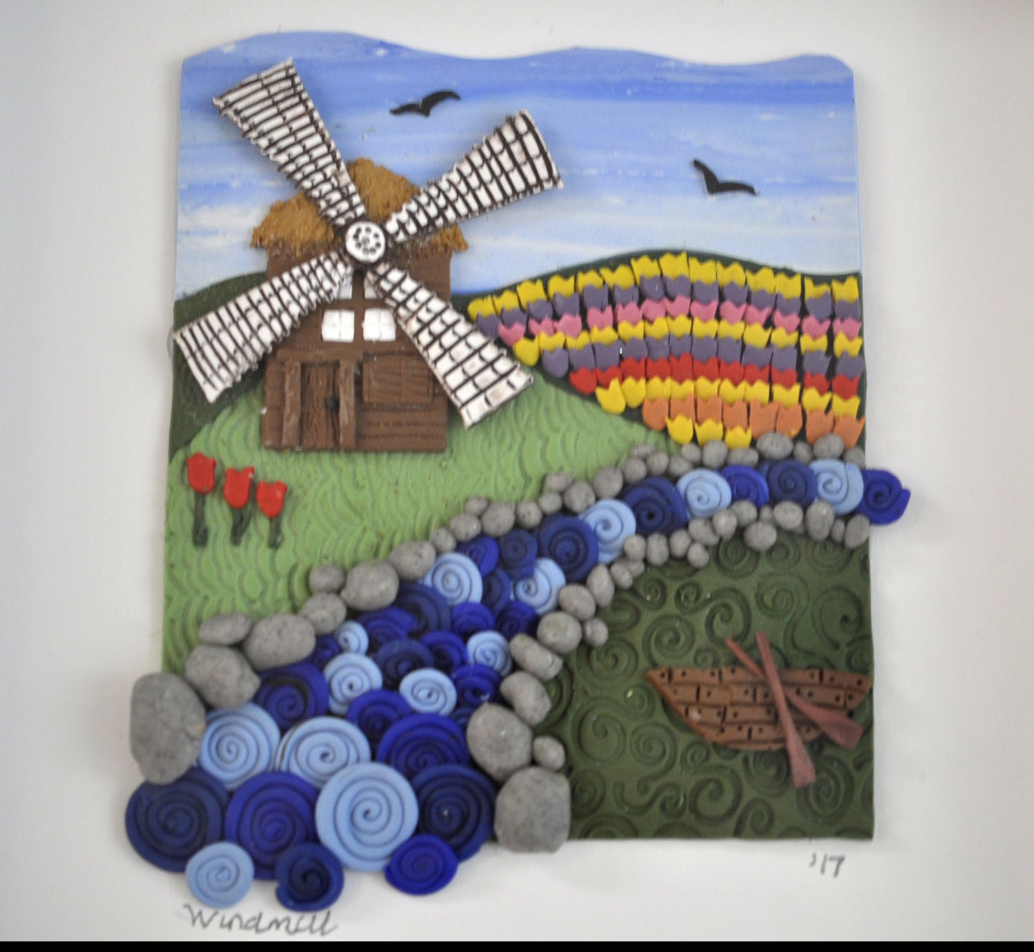 Original Art Windmill in a Shadow Box Polymer Clay - Etsy