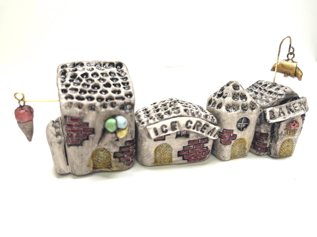 4 Ice Cream and Bakery Miniature Houses - Ceramic Style Miniature ...
