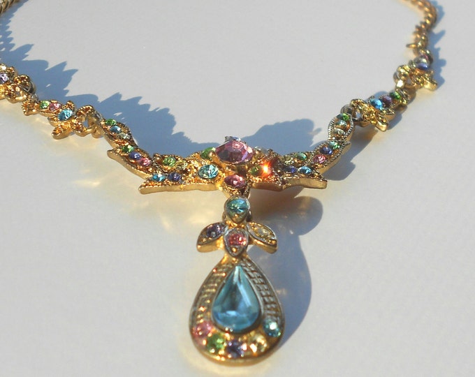 Vintage Rhinestone Necklace W/ Multi Color Pastel Stones - Etsy