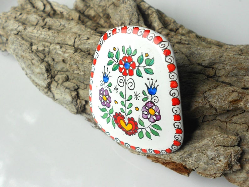 Austrian Folk Art Enamel Brooch, Hand Painted Flowers, Vintage Brooch ...