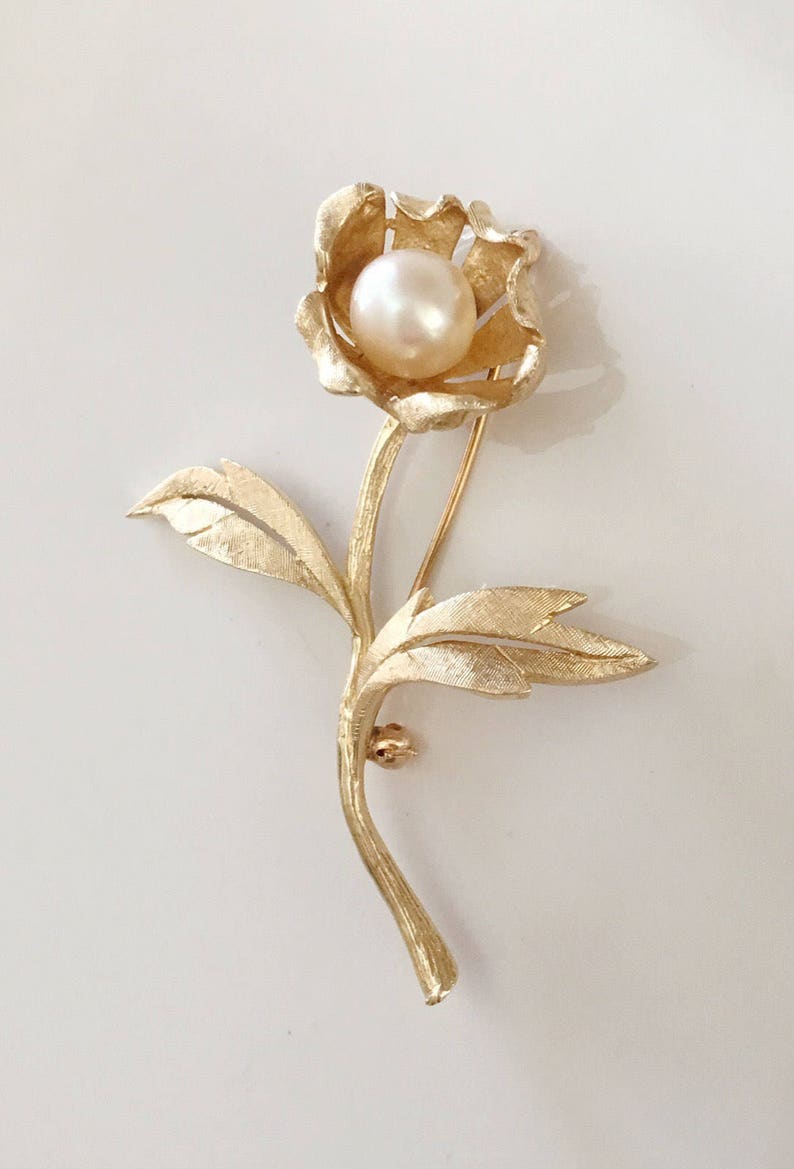14k Gold Pearl Brooch 8mm Cultured Akoya Pearl Solid Gold | Etsy