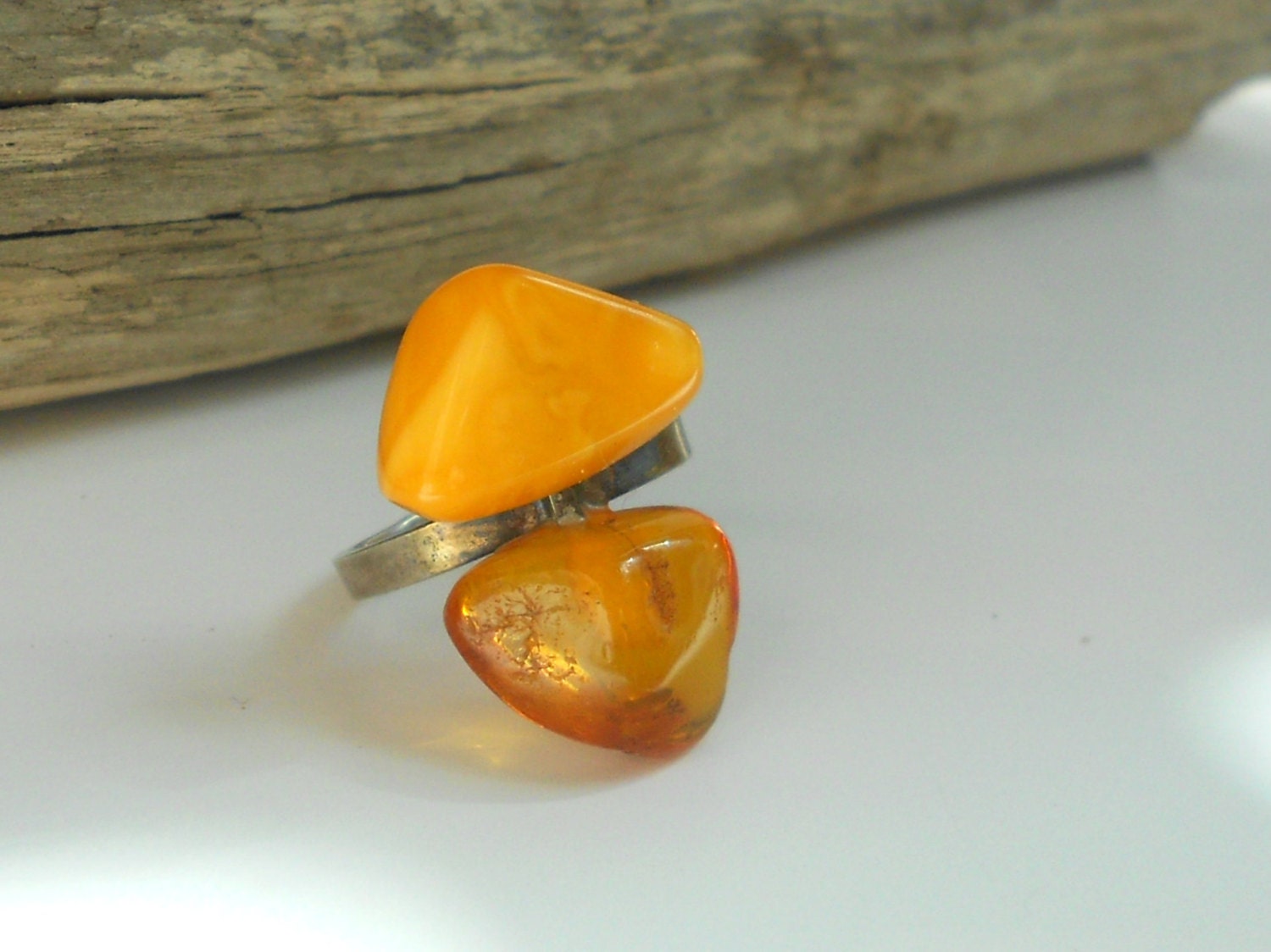 Butterscotch Amber Ring, Russian Hallmark, Modernist Sterling Baltic ...