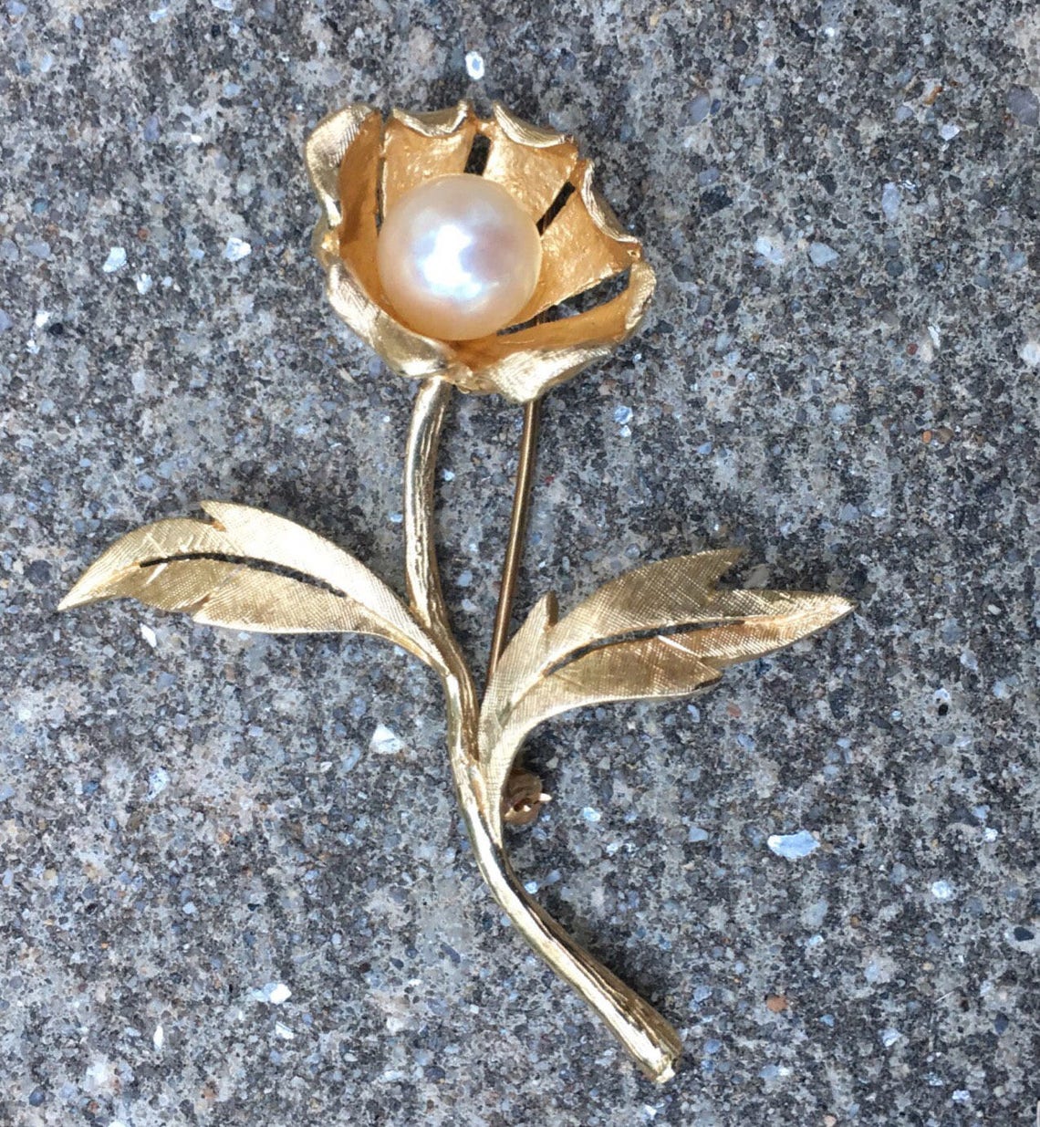 14k Gold Pearl Brooch 8mm Cultured Akoya Pearl Solid Gold - Etsy