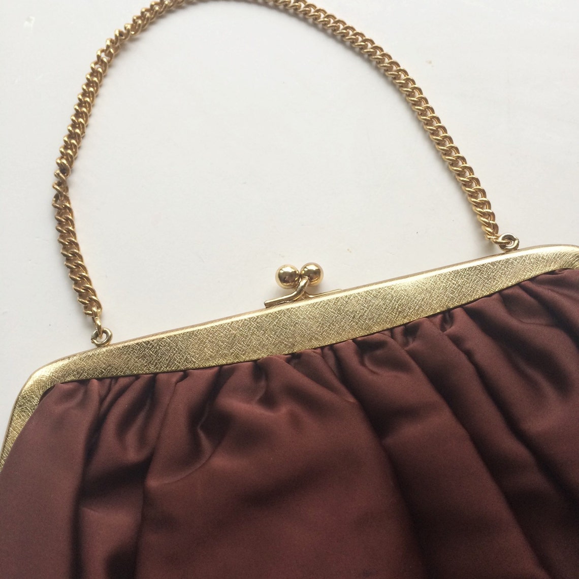 Vintage Satin Purse Chocolate Brown Satin Evening Bag Bridal - Etsy