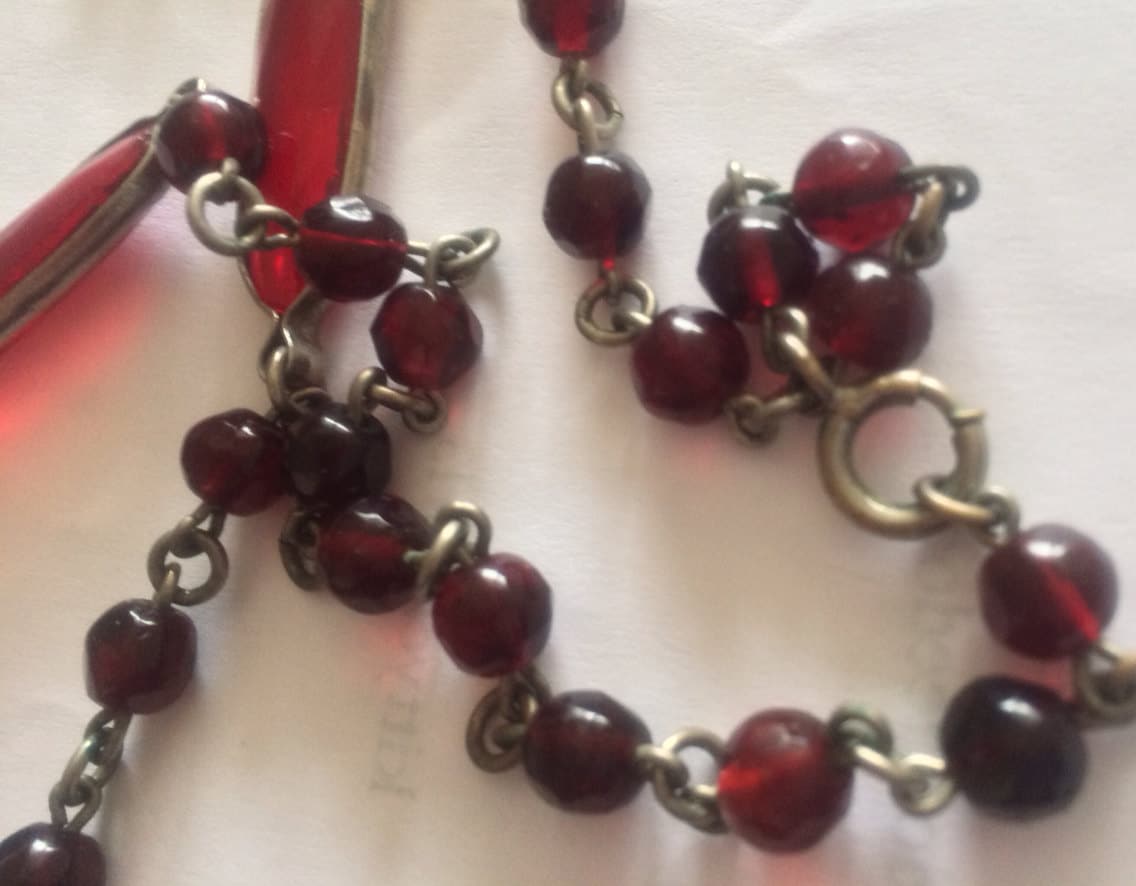 Czech Ruby Glass Pendant, Sautoir, Art Deco Necklace, Rare Glass ...