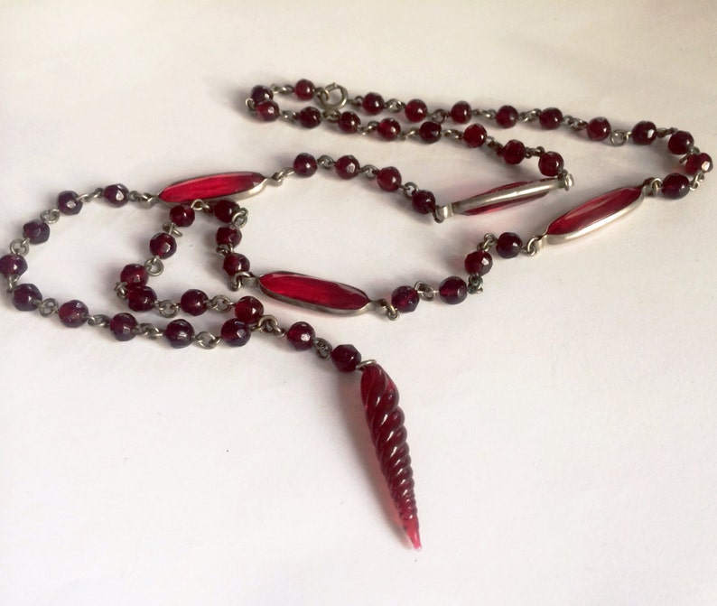 Czech Ruby Glass Pendant, Sautoir, Art Deco Necklace, Rare Glass ...