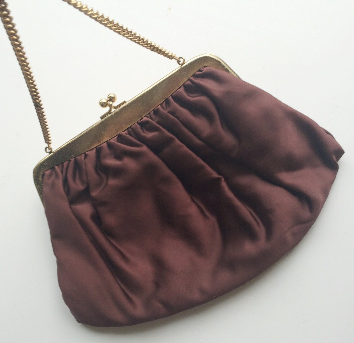 Vintage Satin Purse Chocolate Brown Satin Evening Bag Bridal | Etsy