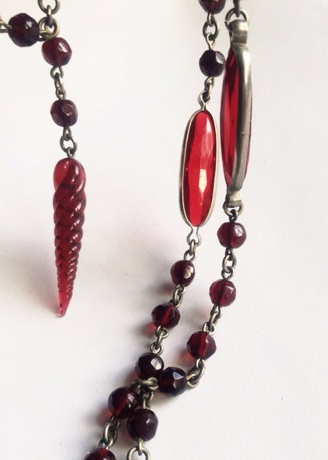 Czech Ruby Glass Pendant, Sautoir, Art Deco Necklace, Rare Glass ...