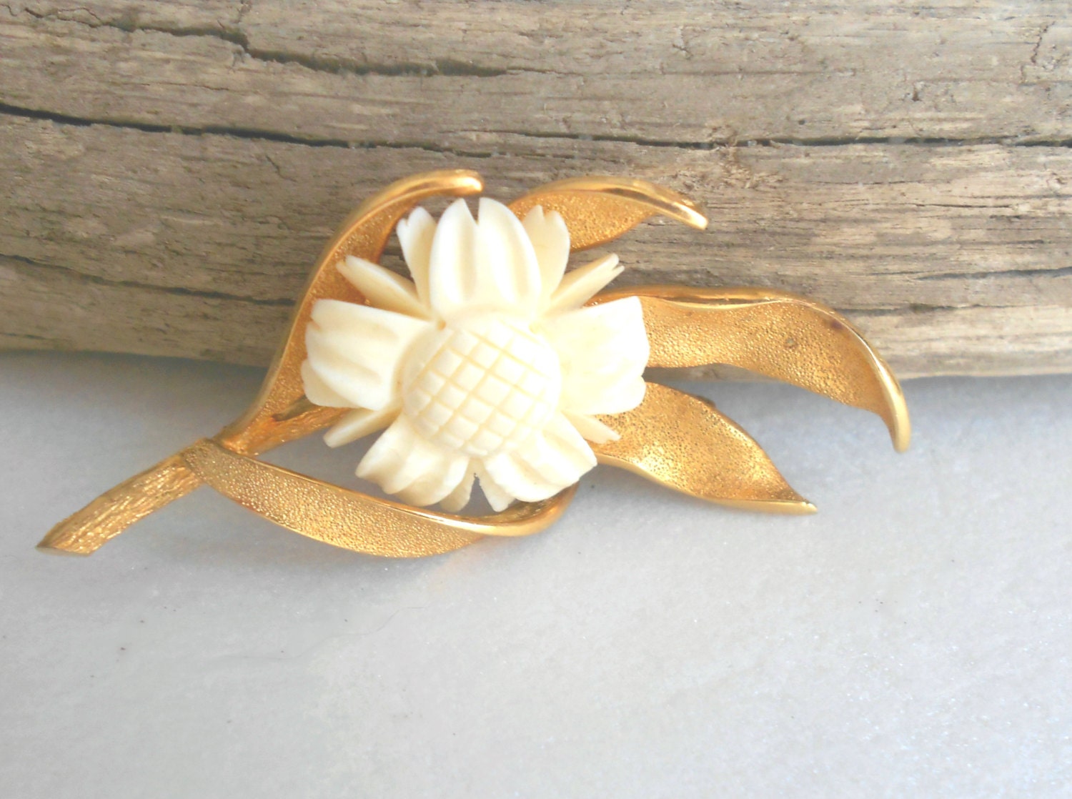 Vendome Vintage Brooch, Molded Celluloid Flower Brooch, Signed Vintage ...