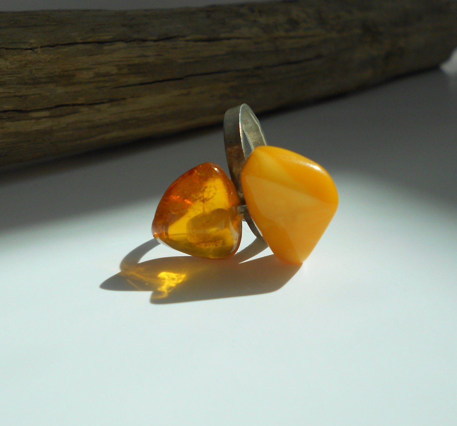 Butterscotch Amber Ring, Russian Hallmark, Modernist Sterling Baltic ...