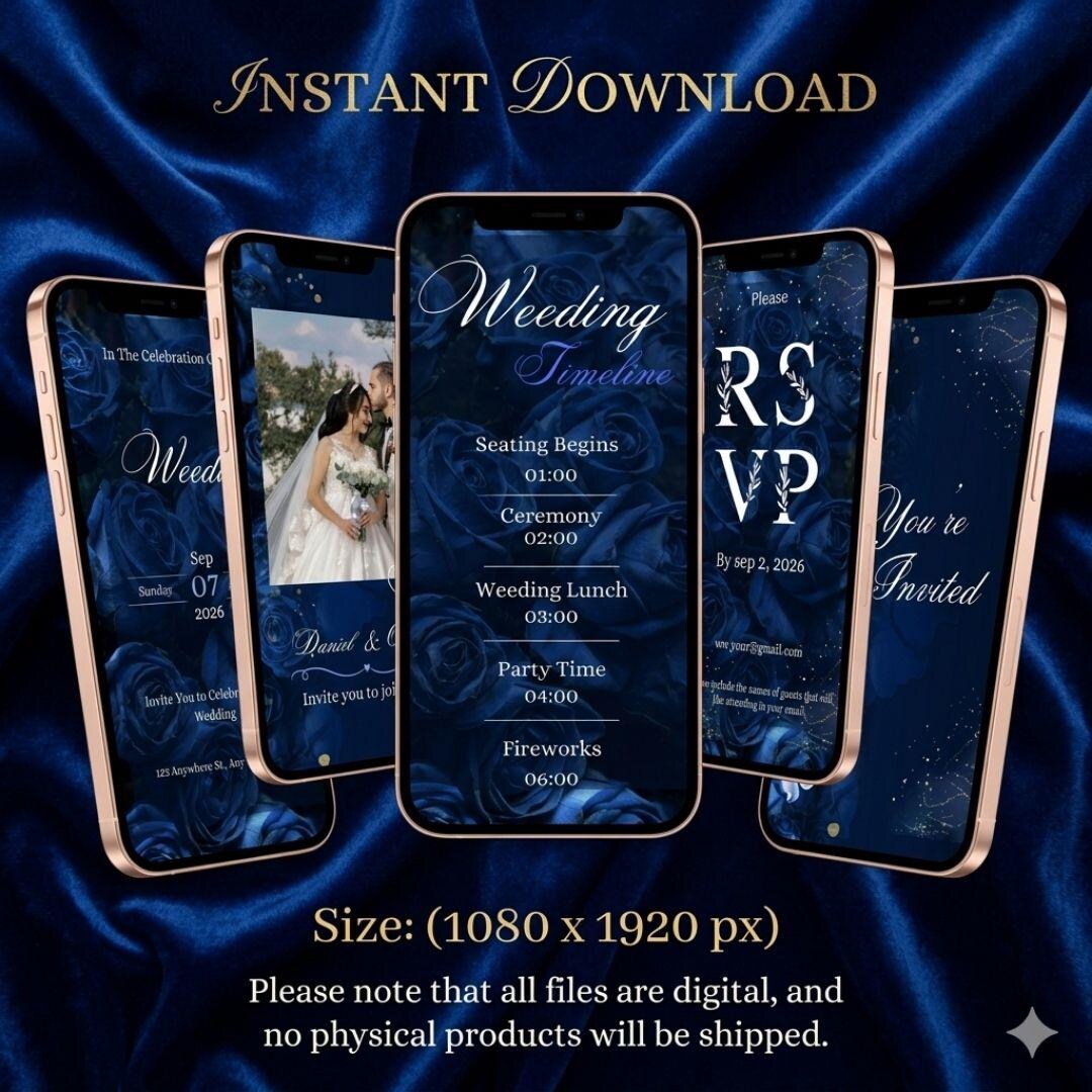 Animated Blue Wedding Invitation Video | Dark Crimson Wedding Invite ...