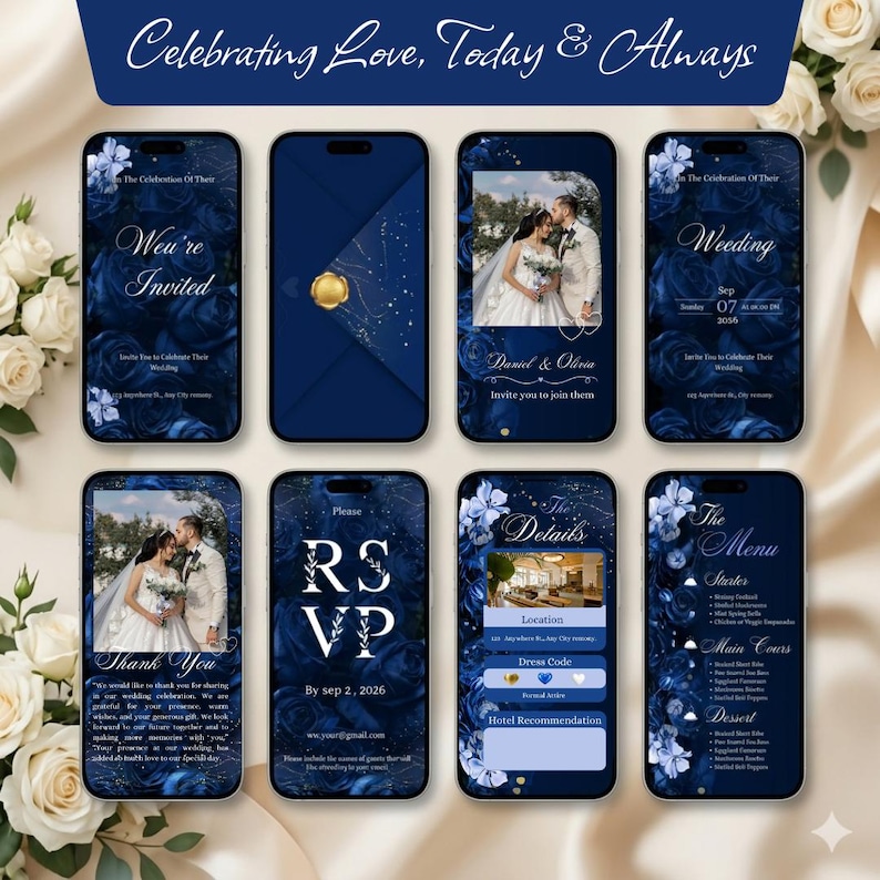 Animated Blue Wedding Invitation Video | Dark Crimson Wedding Invite ...