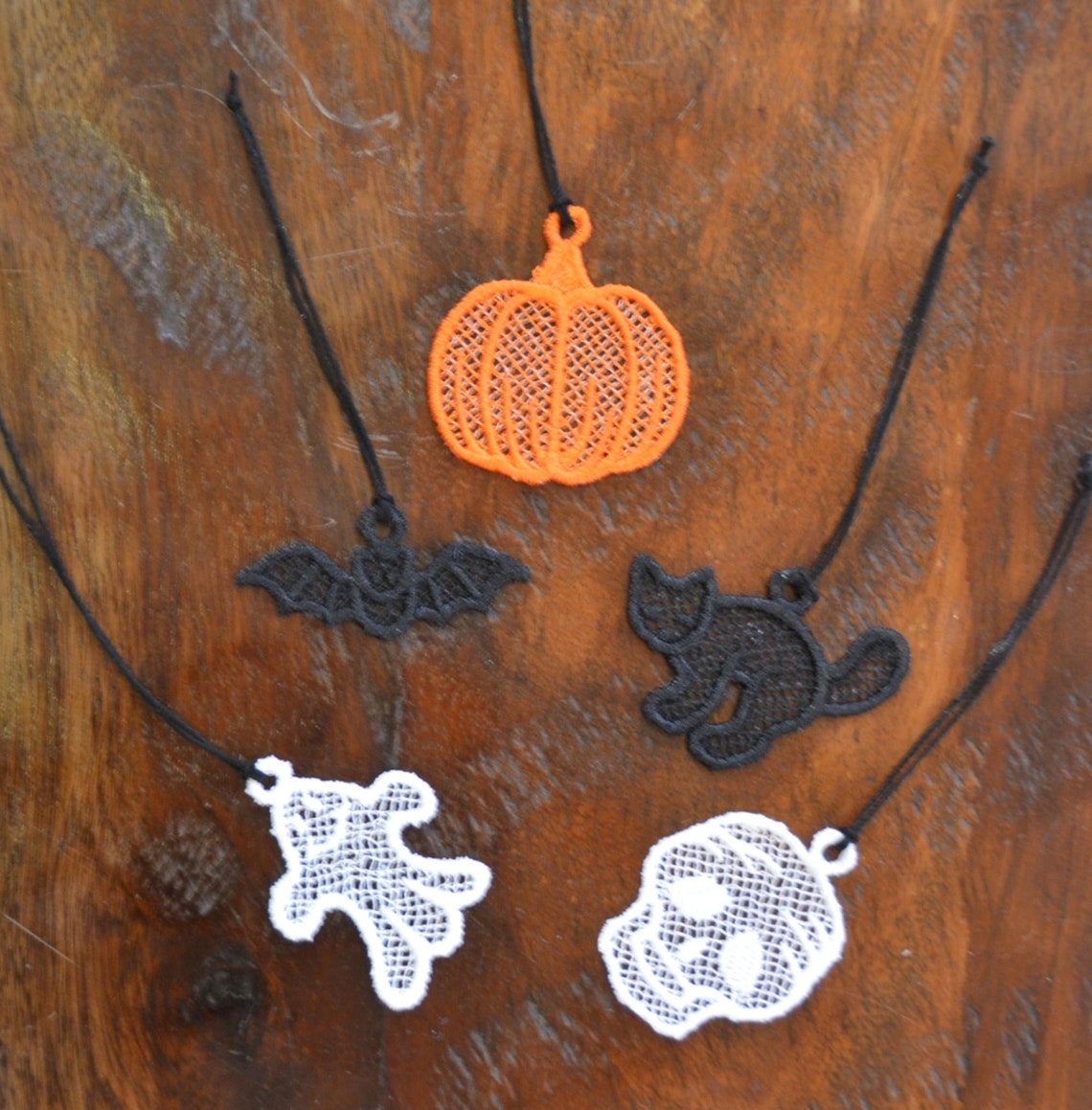 Halloween Lace Ornament Set Embroidered Lace Pumpkin | Etsy