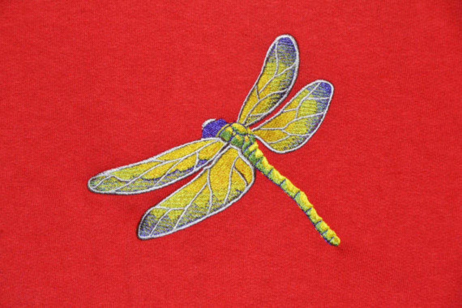 Dragonfly Embroidered Jacket, Yellow Dragonfly, Red Jacket, Dragonfly ...