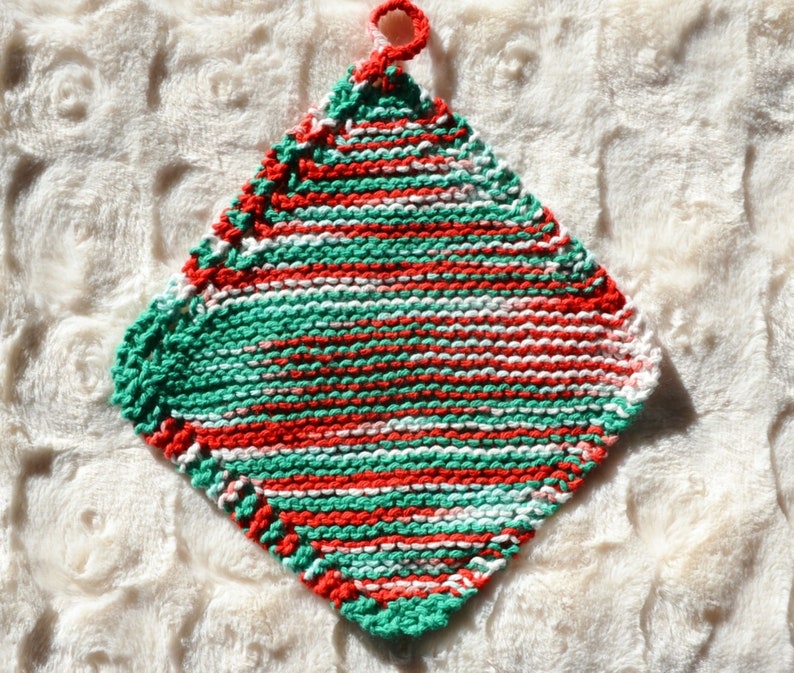 Hand-knit Christmas Cotton Dishcloth, Christmas Dishcloth, Variegated ...