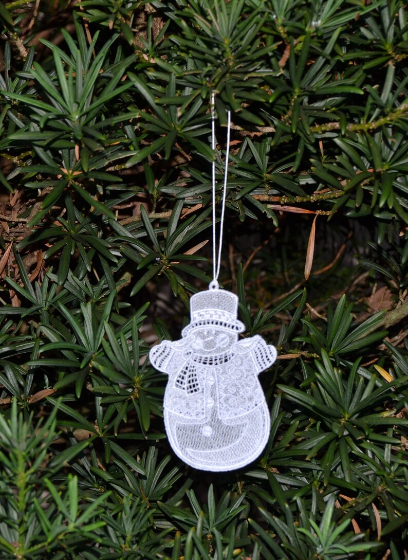 Snowman Lace Ornament, Christmas Ornament, Lace Ornament, White ...