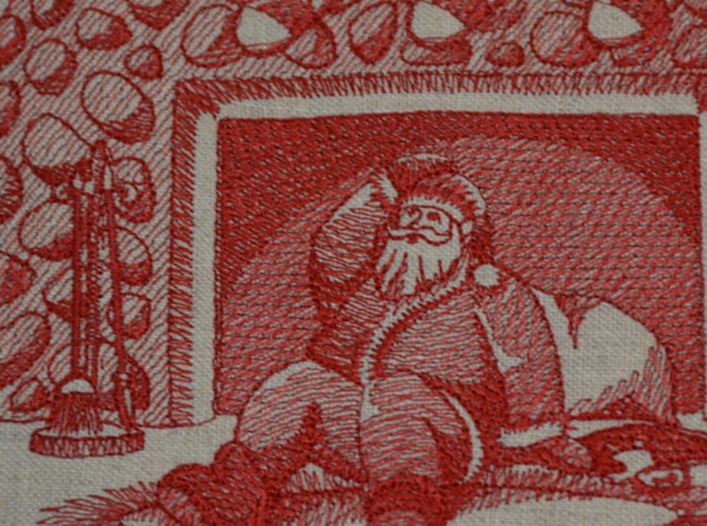 Santa Quilted Wall Hanging, Santa Table Topper, Toile Embroidery, Wall ...