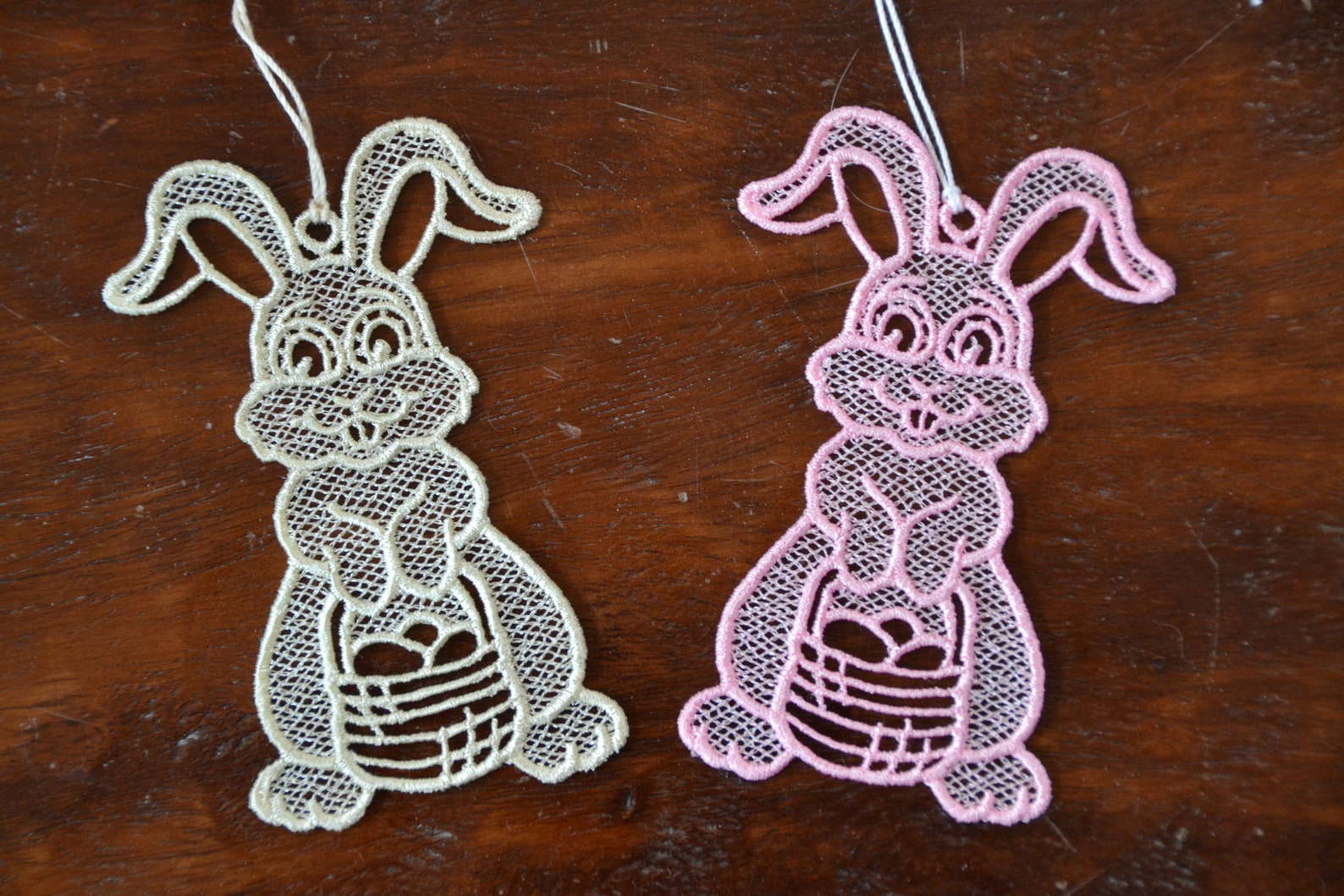 Bunny Rabbit Lace Ornament, Lace, Easter Ornament, Pink , Blue , Rabbit ...