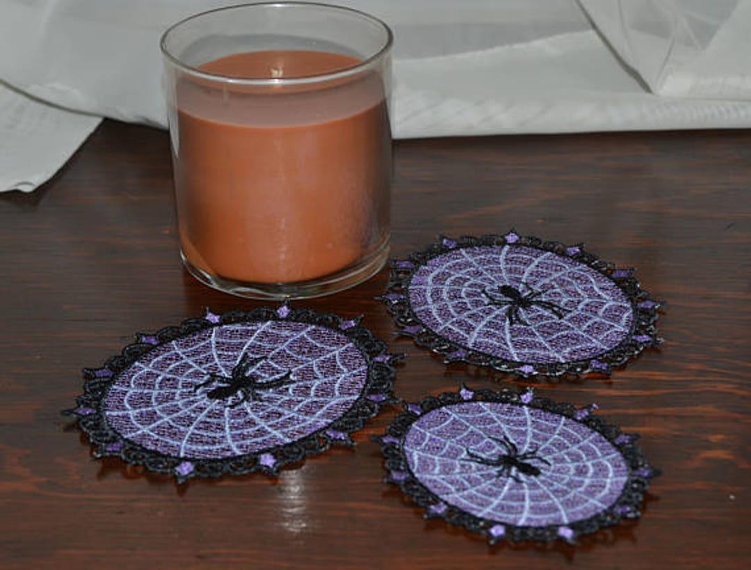 Halloween Spider Doily, Spider Doily, Halloween Coaster, Black, Purple ...