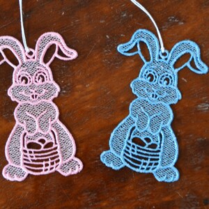 Bunny Rabbit Lace Ornament, Lace, Easter Ornament, Pink , Blue , Rabbit ...