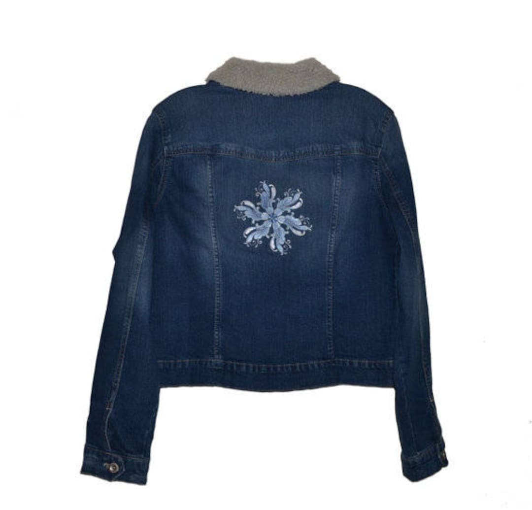 Snowflake Embroidered Denim Jacket, Blue Jacket, Snowflake Embroidery ...