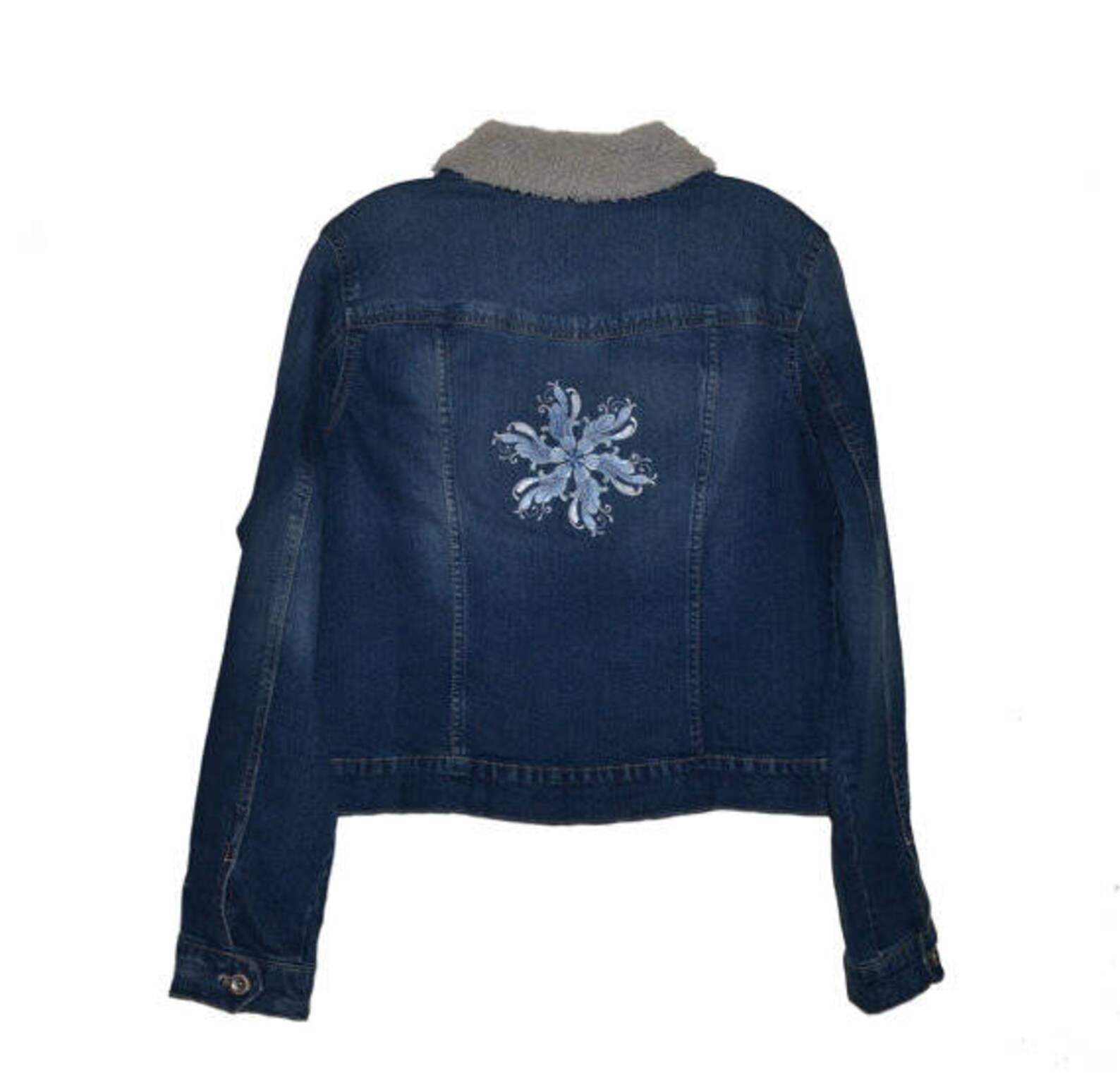 Snowflake Embroidered Denim Jacket, Blue Jacket, Snowflake Embroidery ...