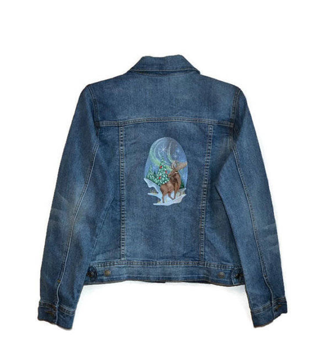 Moose Embroidered Denim Jacket, Blue Jean Jacket, Winter Moose, Moose ...