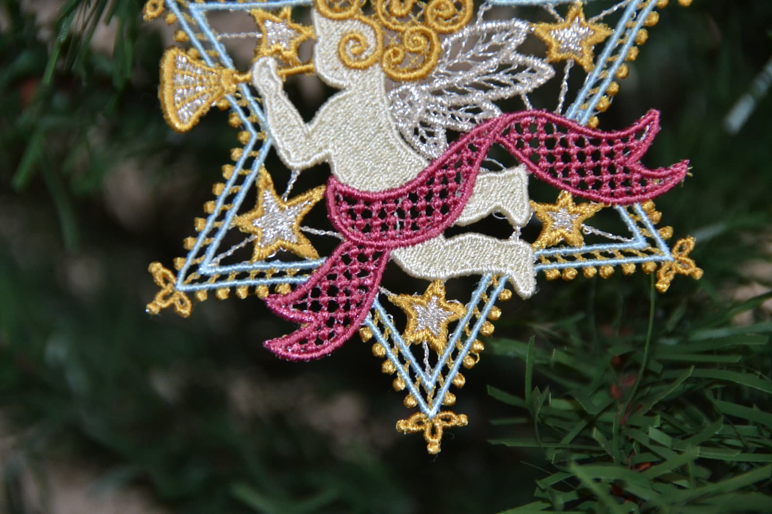 Angel Lace Ornament, Freestanding Lace, Lace Decoration, Gold Ornament ...