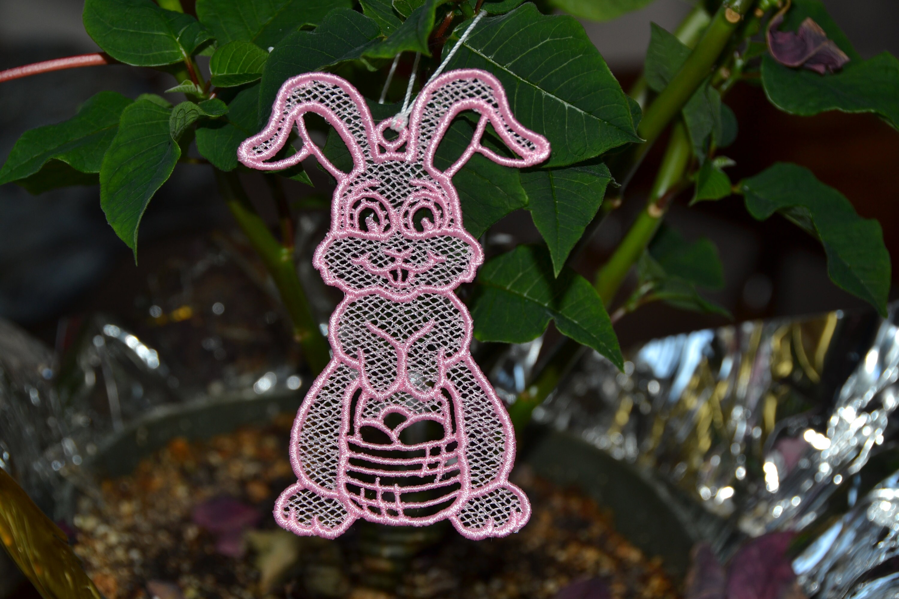 Bunny Rabbit Lace Ornament, Lace, Easter Ornament, Pink , Blue , Rabbit ...