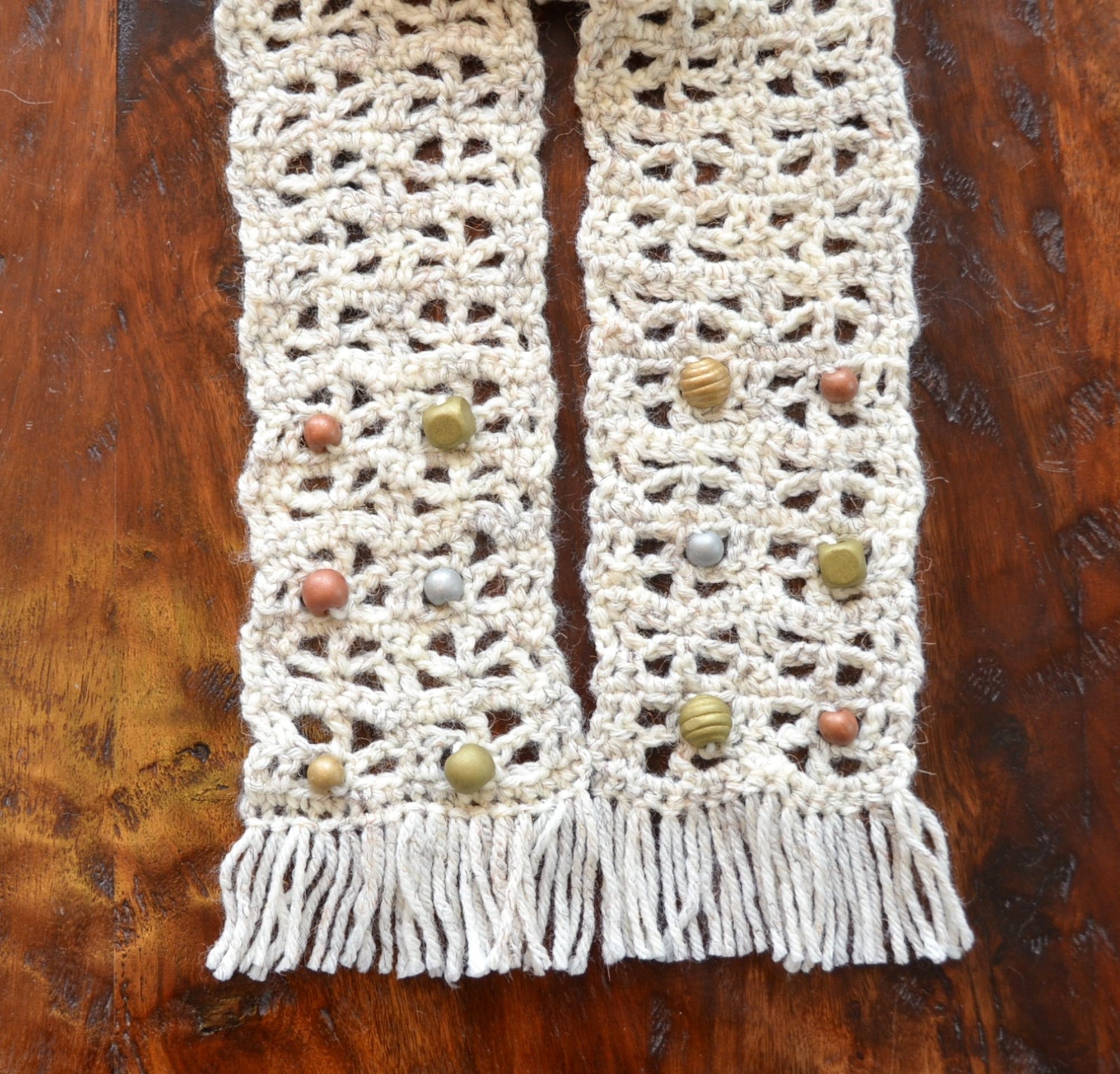Beaded Crocheted Scarf, Beaded Scarf, Crocheted Scarf, Cream Scarf ...