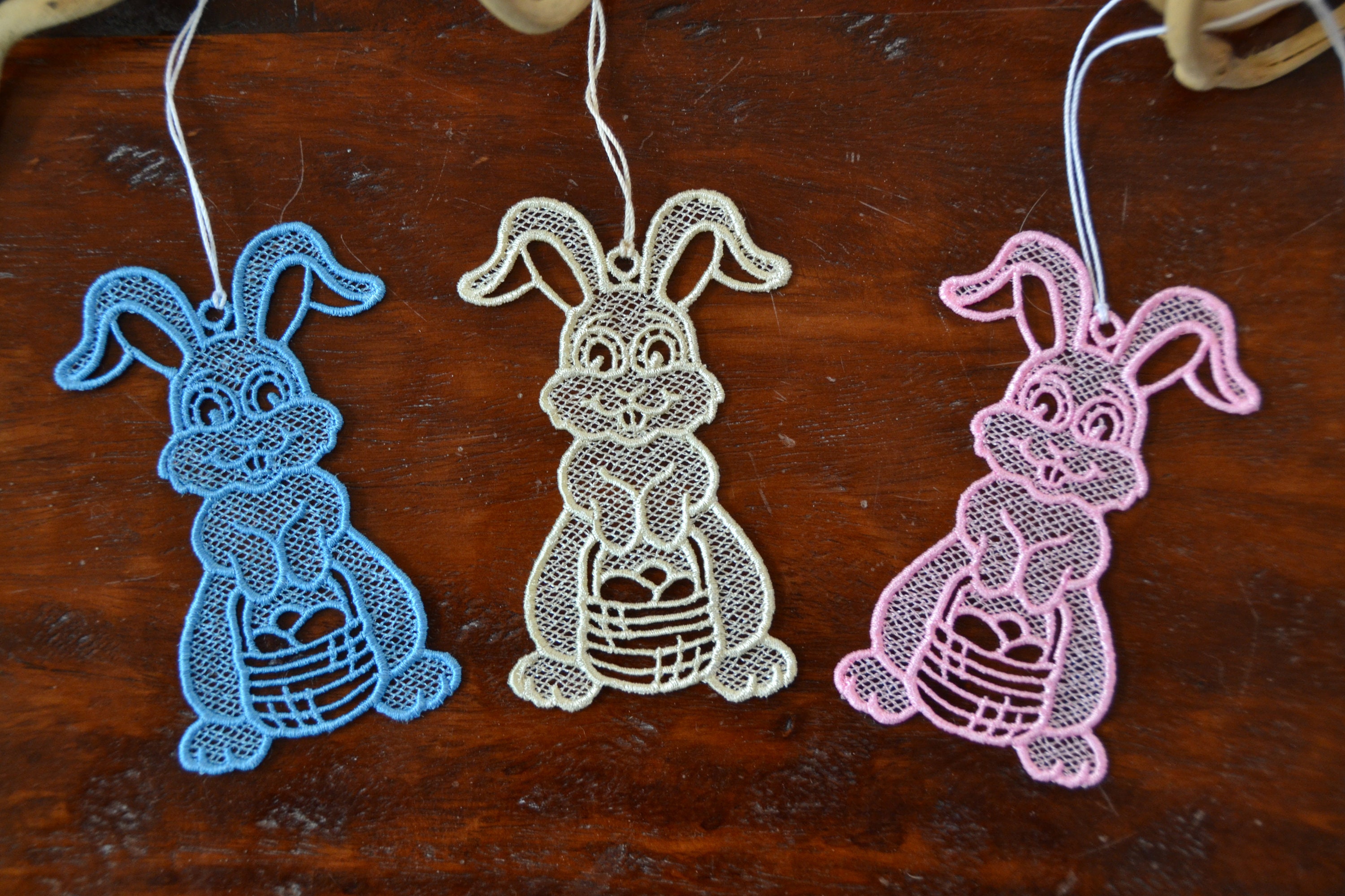 Bunny Rabbit Lace Ornament, Lace, Easter Ornament, Pink , Blue , Rabbit ...