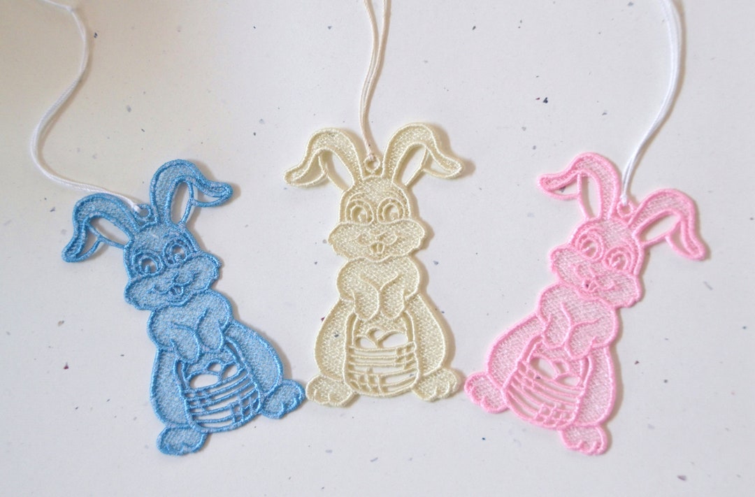 Bunny Rabbit Lace Ornament, Lace, Easter Ornament, Pink , Blue , Rabbit ...