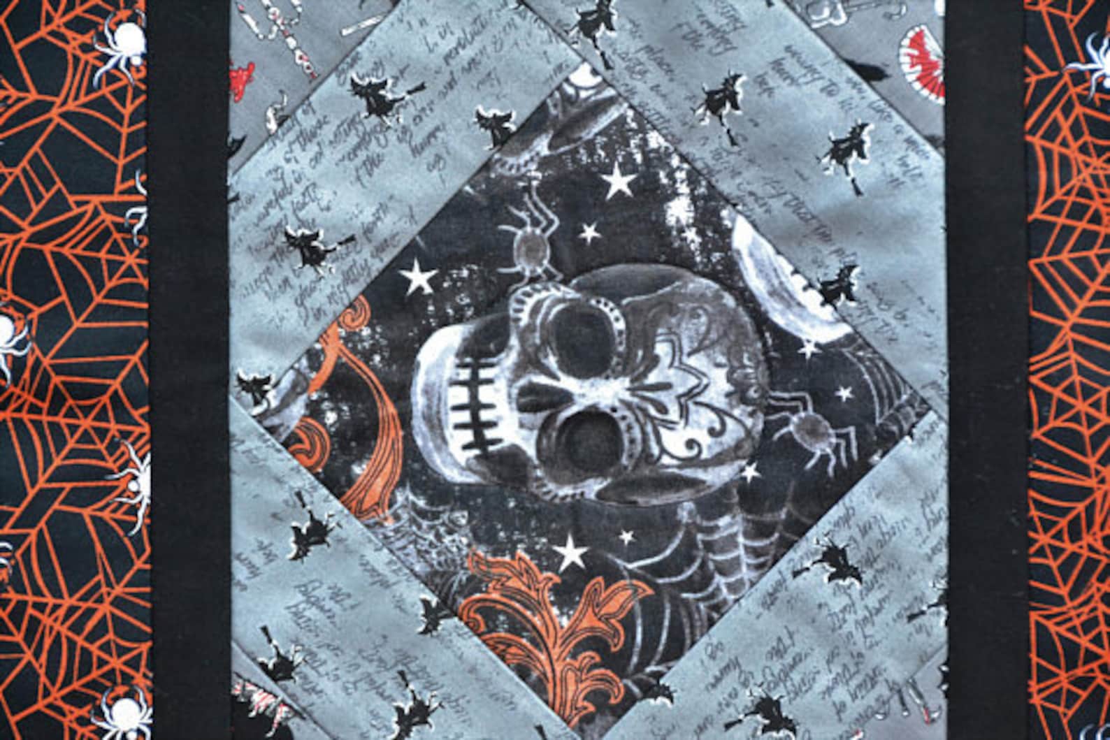 Skull Table Runner, Skull Quilt, Halloween Table Runner, Skeleton Quilt ...