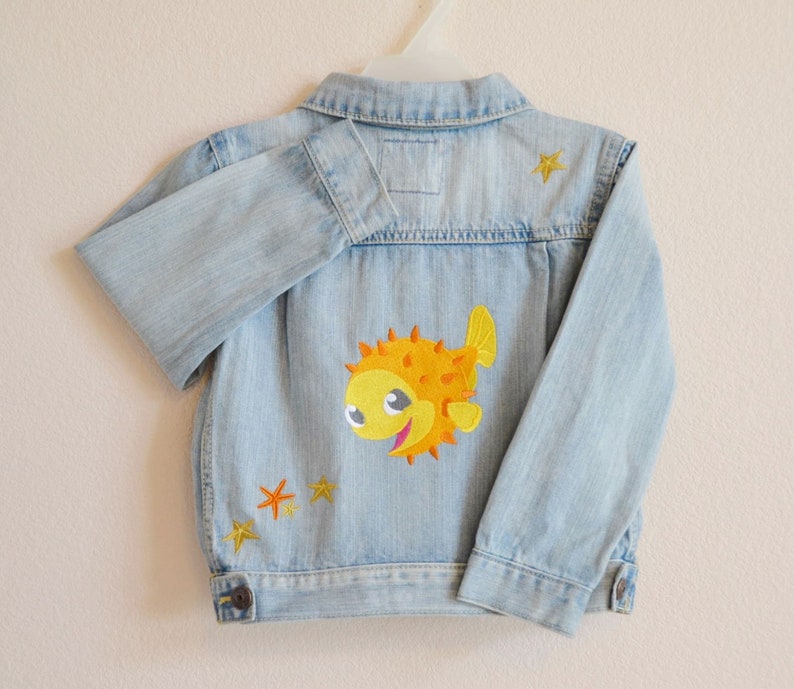 Pipsqueak Pufferfish Denim Jacket, Embroidered Pufferfish, Denim Jacket ...