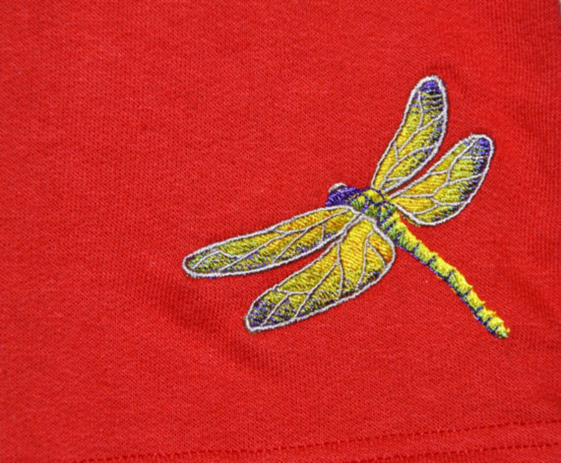 Dragonfly Embroidered Jacket, Yellow Dragonfly, Red Jacket, Dragonfly ...