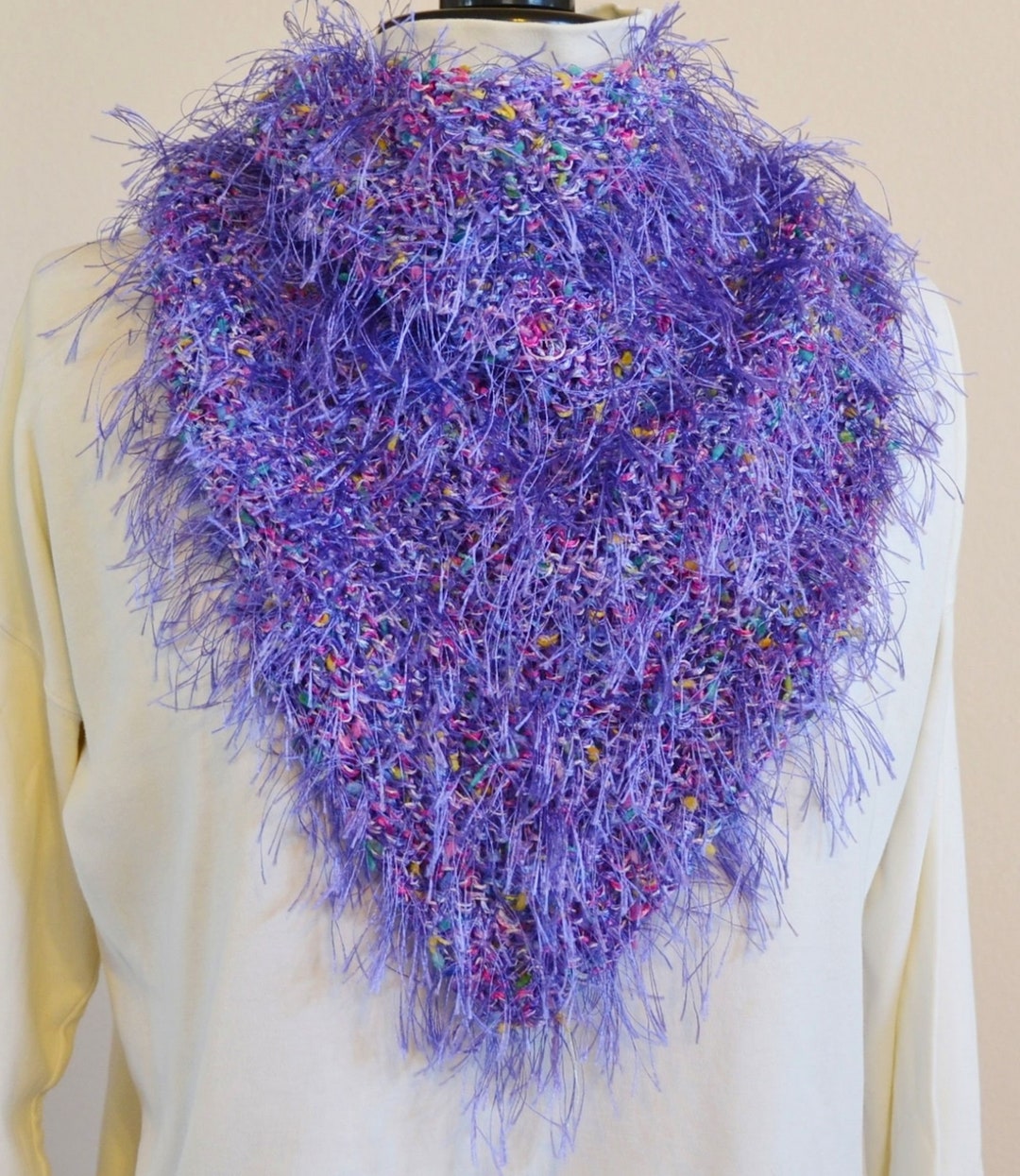 Hand Knitted Purple Triangle Scarf, Women's Scarf, Purple Scarf, Girl's ...