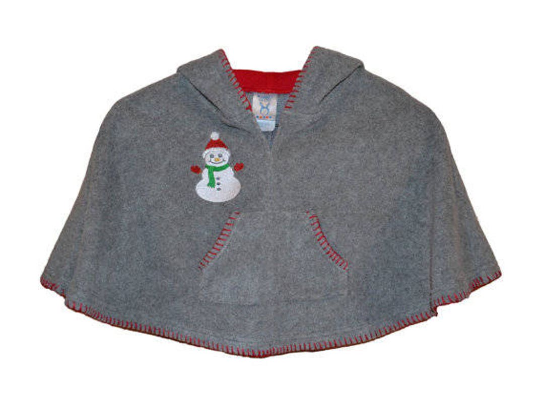 Snowman Embroidered Fleece Poncho, Fleece Poncho, Gray Poncho, Girl's ...