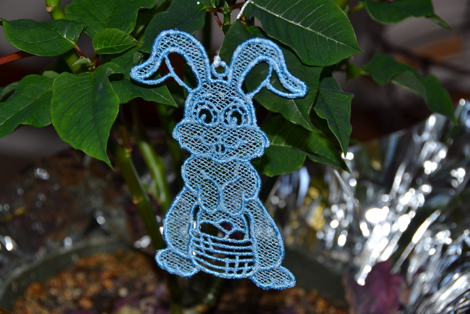 Bunny Rabbit Lace Ornament, Lace, Easter Ornament, Pink , Blue , Rabbit ...