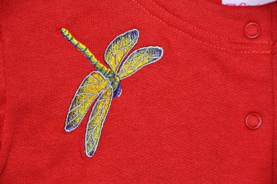 Dragonfly Embroidered Jacket, Yellow Dragonfly, Red Jacket, Dragonfly ...
