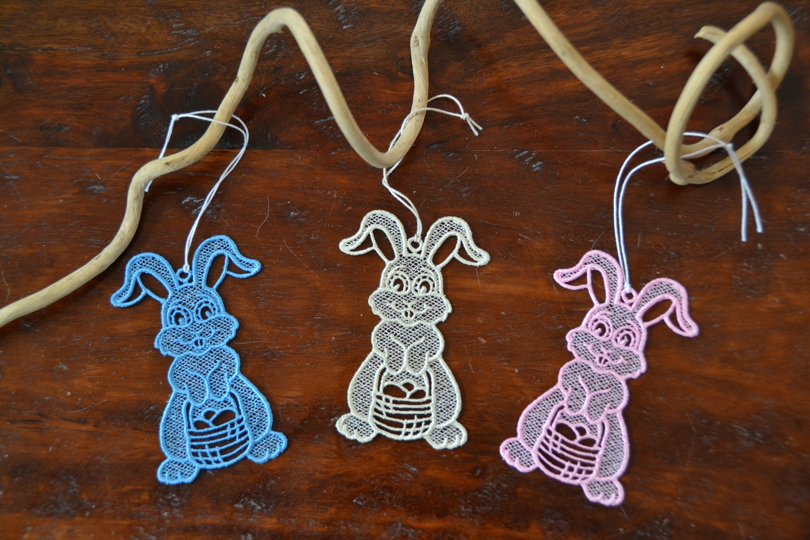 Bunny Rabbit Lace Ornament, Lace, Easter Ornament, Pink , Blue , Rabbit ...